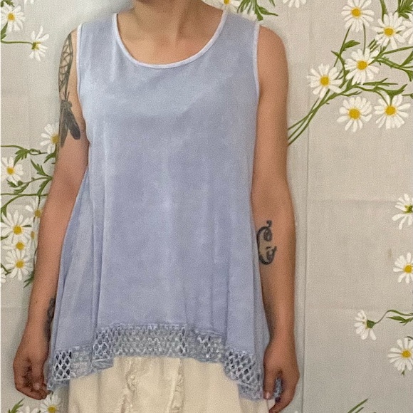 Anthropologie | Tops | Anthropologie M Rena Light Denim Blue Lace Trim ...